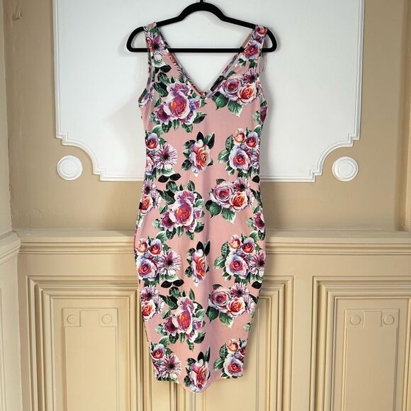Zara | Dresses | Zara Floral V Neck Bodycon Midi Dress Dusty Pink Roses ...